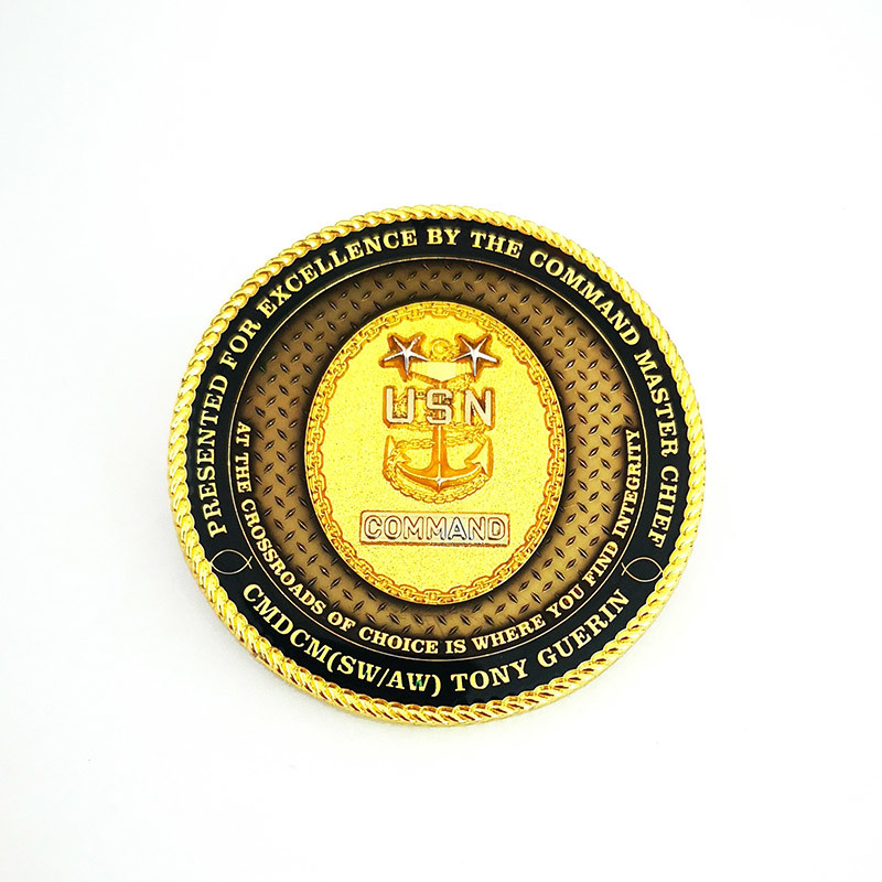 Round USN Command Metal Collectible Coins 5mm With Gold Finish